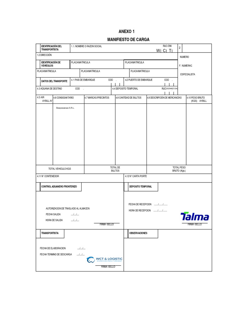 FORMATO MANIFIESTO DE CARGA | PDF