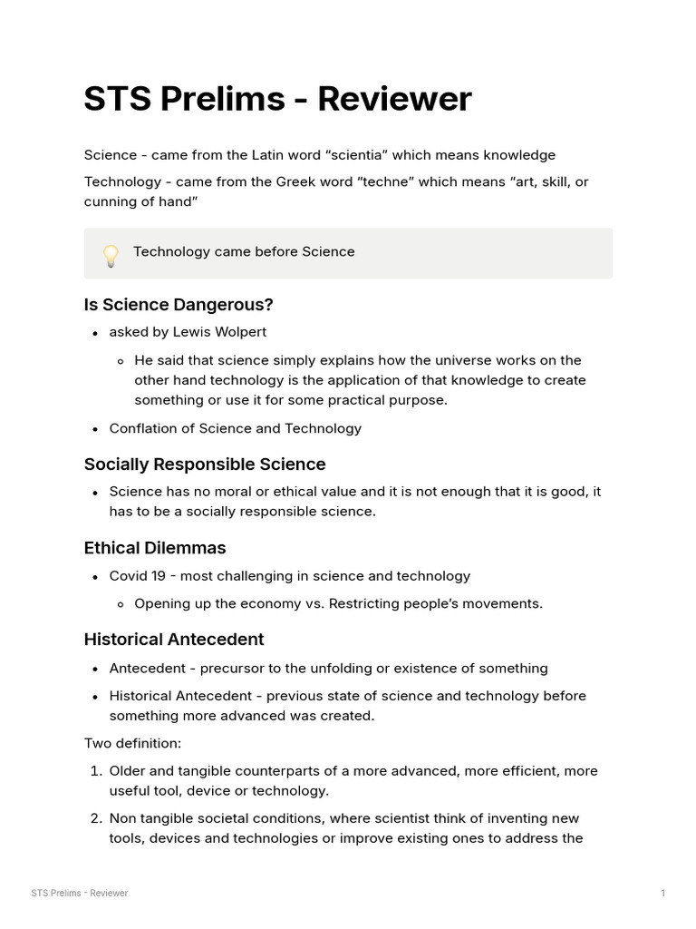STS Prelim - Reveiwer | PDF