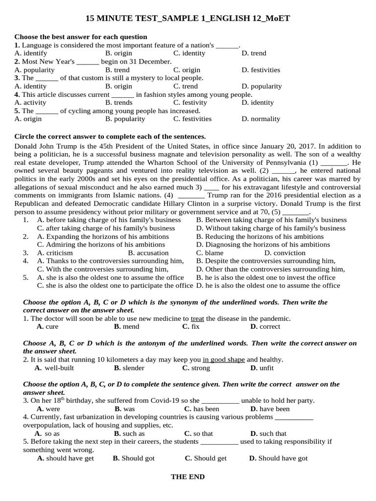 15 Minute Test - en 12 | PDF