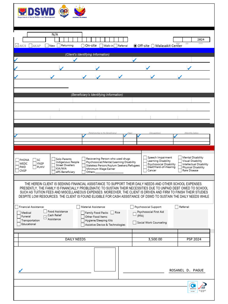 DSWD Financial Assistance Assessment | PDF | Disability