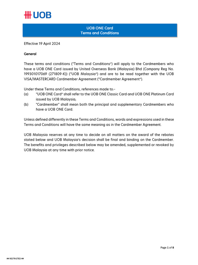 One Card TNC Eng | PDF