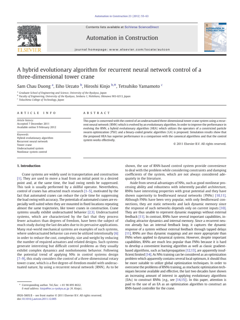 A Hybrid Evolutionary Algorithm For Recurrent Neural Network Control of A Three-Dimension Tower ...