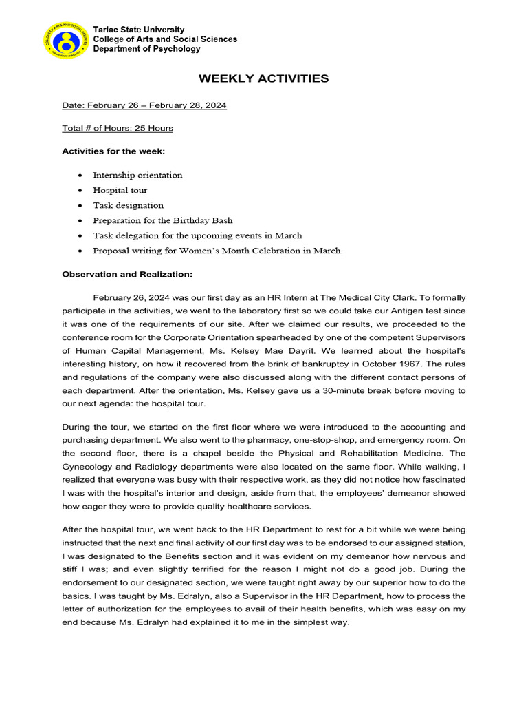 Oli TMC Daily Activities | PDF