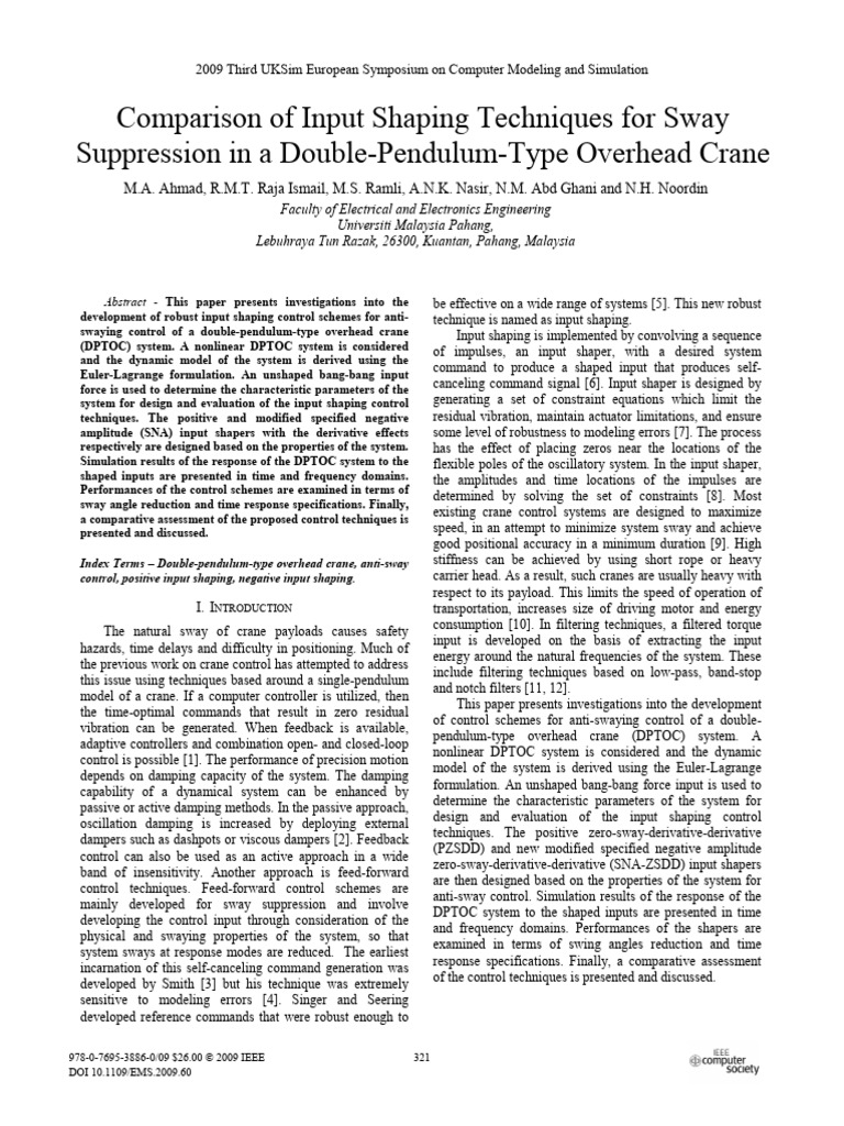 Comparison of Input Shaping Techniques For Sway Suppression in A Double ... Comparison of Input Shaping Techniques For Sway Suppression in A Double ...