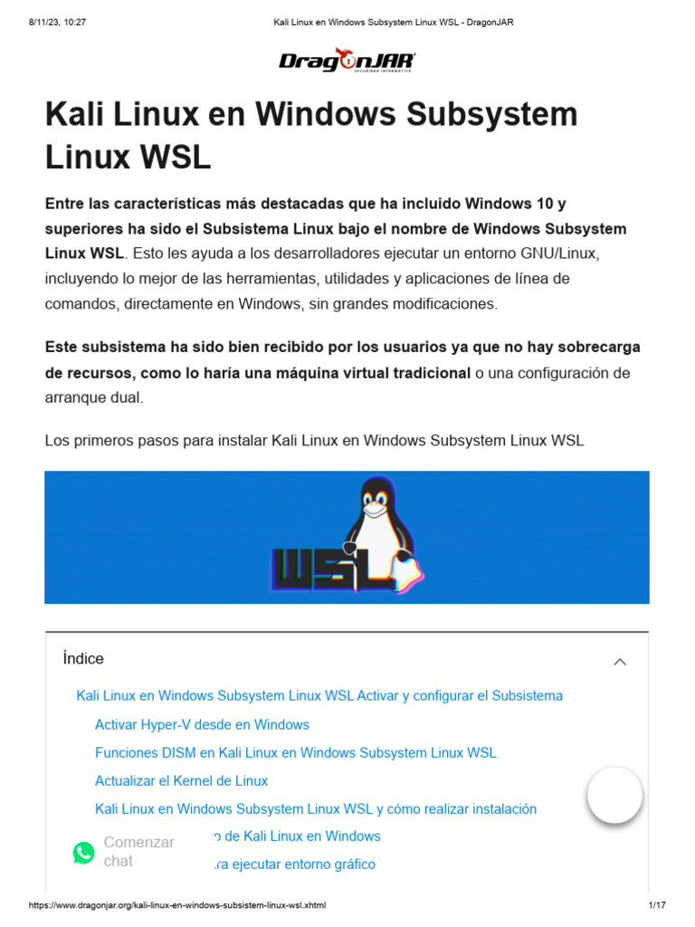 Kali Linux en Windows Subsystem Linux WSL - DragonJAR | PDF | Microsoft Windows | Informática