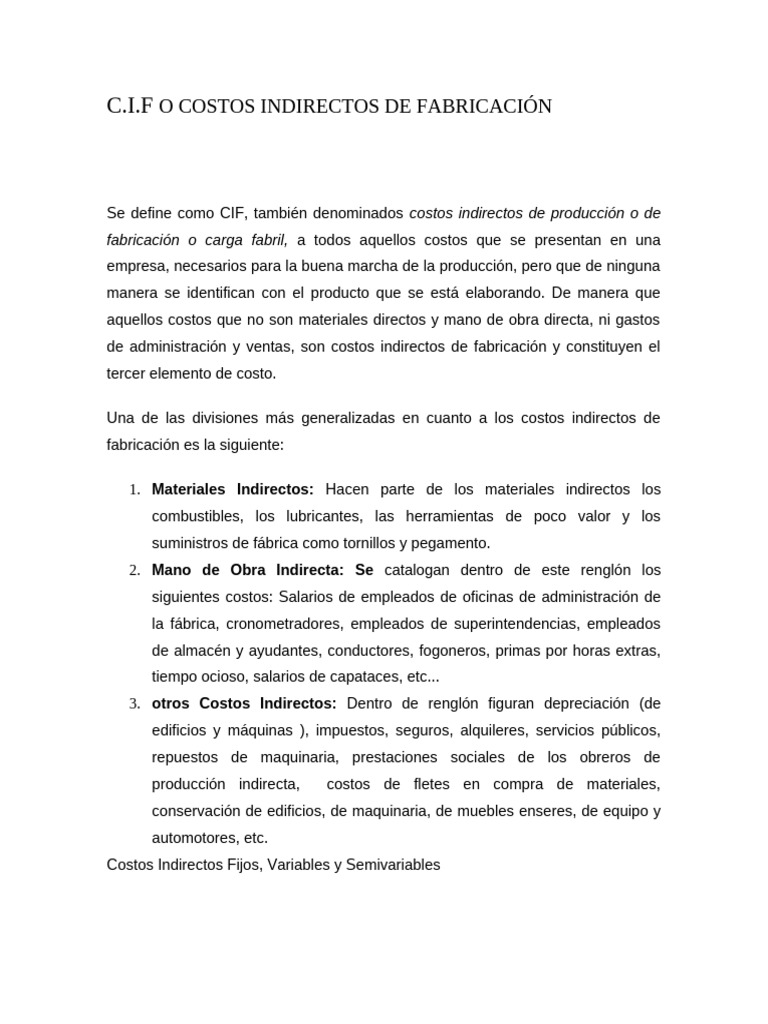 Cif Costos Indirectos de Fabricacion | PDF