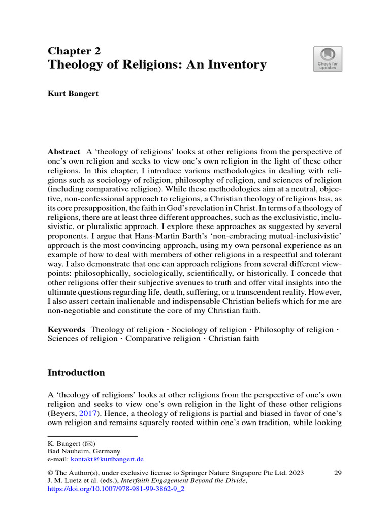 Theology of Religions: An Inventory: Kurt Bangert | PDF