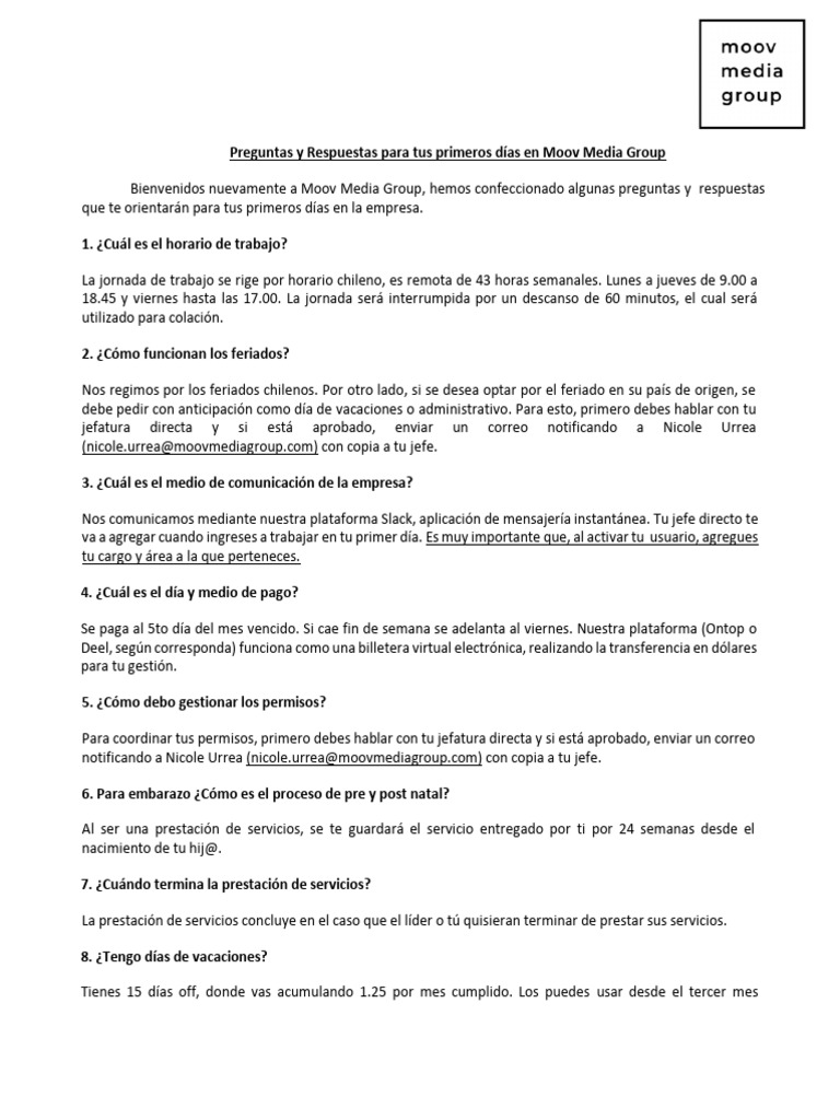 Preguntas y Respuestas para Tus Primeros Días MMG (Extranjeros) | PDF
