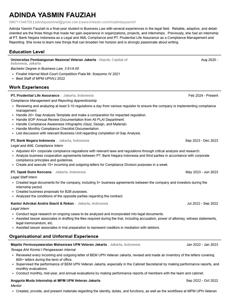 Adinda Yasmin Fauziah-Curriculum Vitae | PDF
