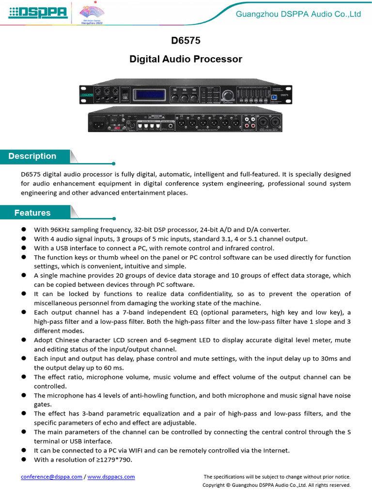 Data Sheetd6575 Digital Audio Processor 1683273168 | PDF | Equalization (Audio) | Technology ...