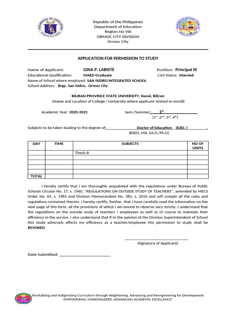 Permit To Study Template | PDF