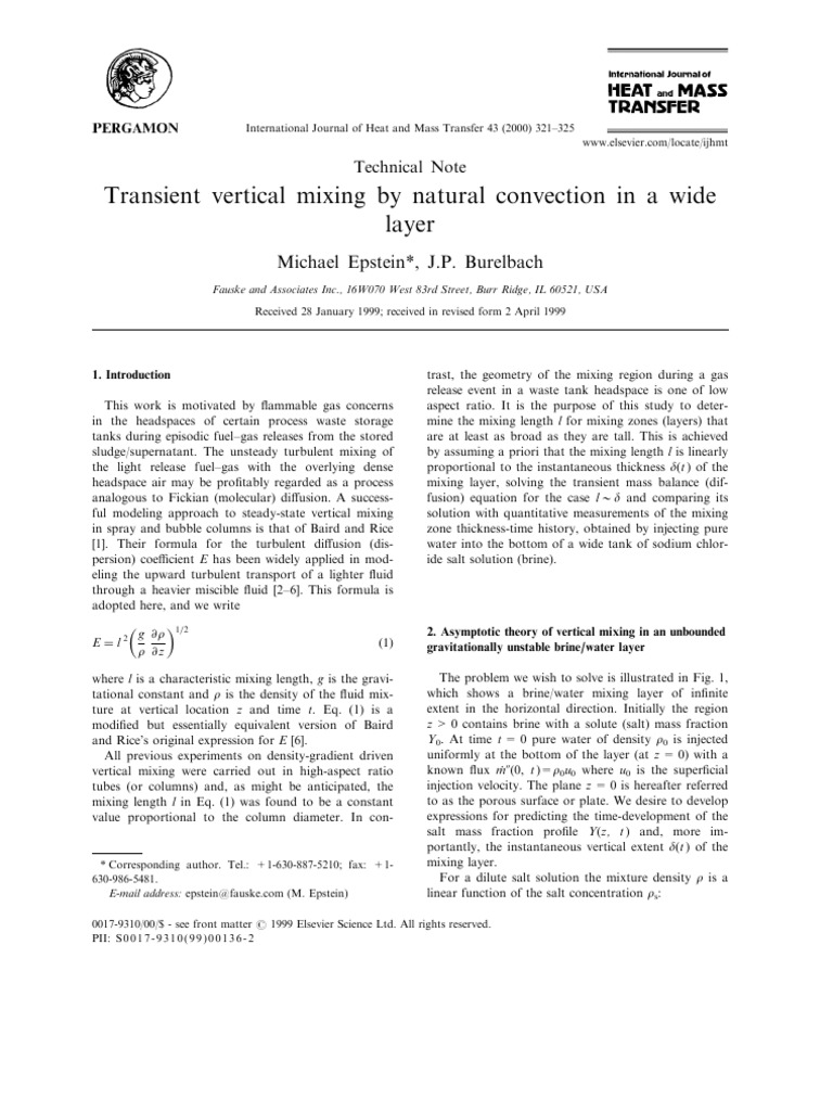 Transient Vertical Mixing by Natural Conv - 2000 - International Journal of Heat | PDF