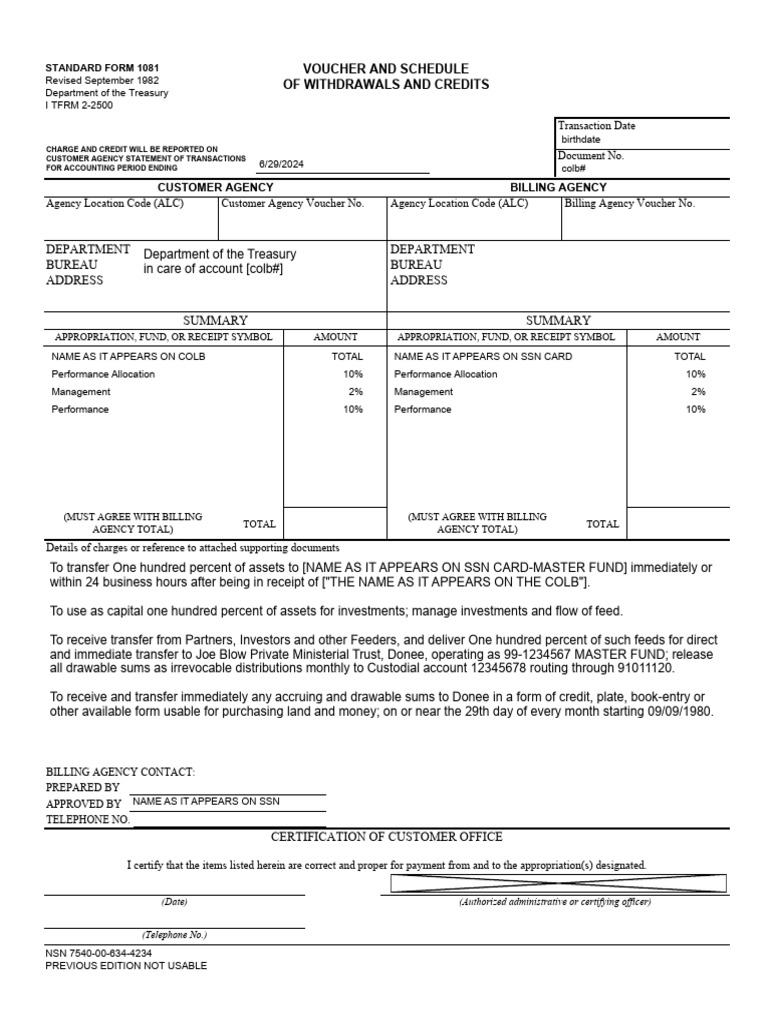 Treasury Form 1081 Instructions | PDF | Receipt | Voucher