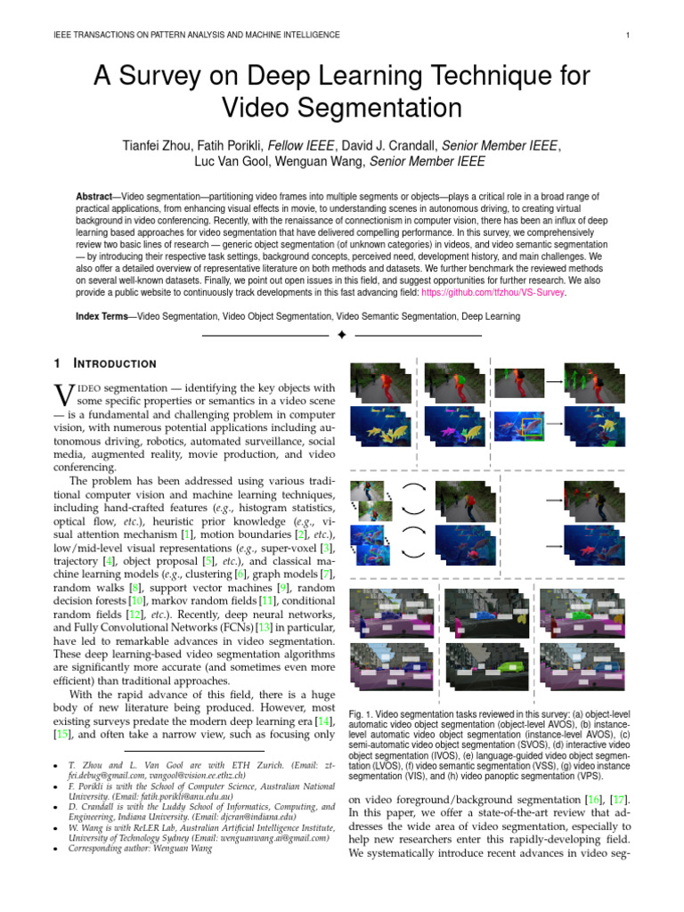 A Survey On Deep Learning Technique For Video Segmenttaion | PDF