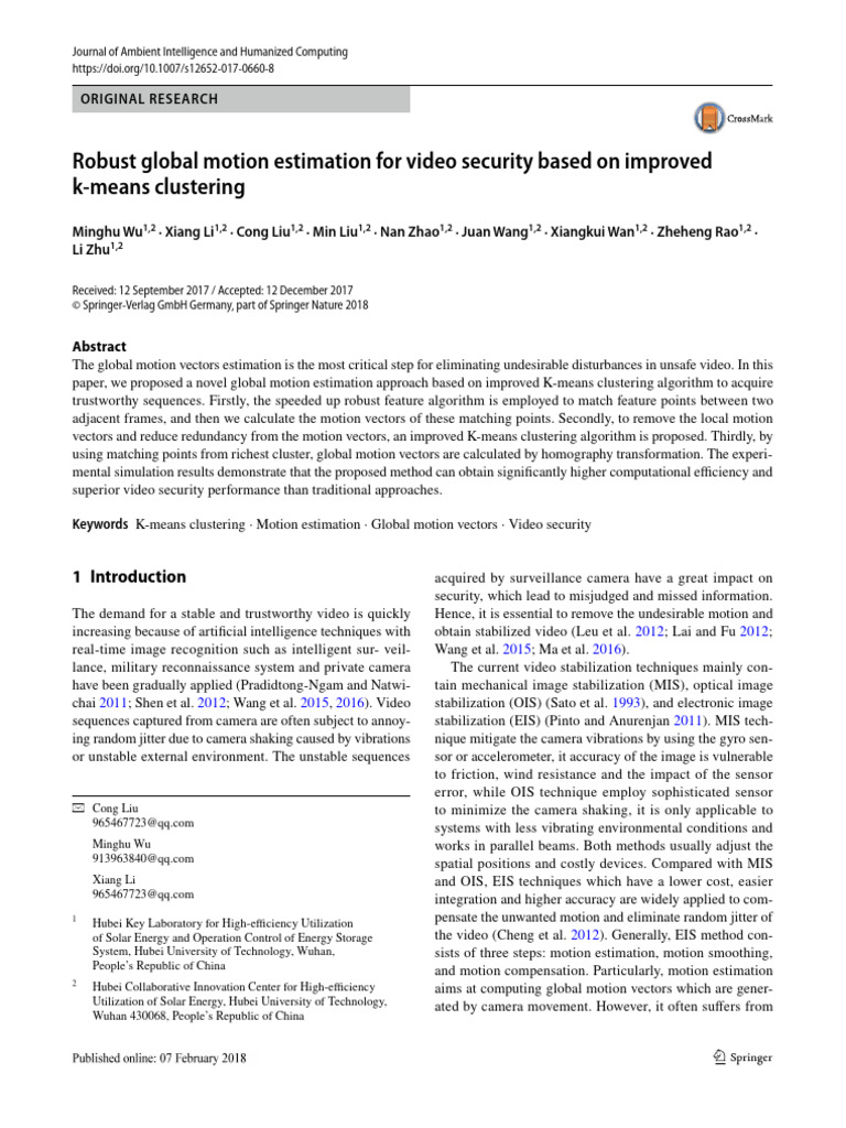 Robust Global Motion Estimation For Video Security Based On Improved | PDF