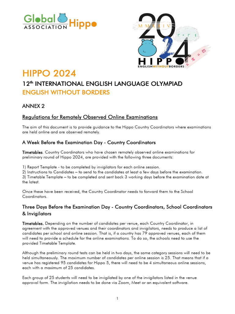 Hippo 2024 RO Online Exams Regulations Annex 2 | PDF