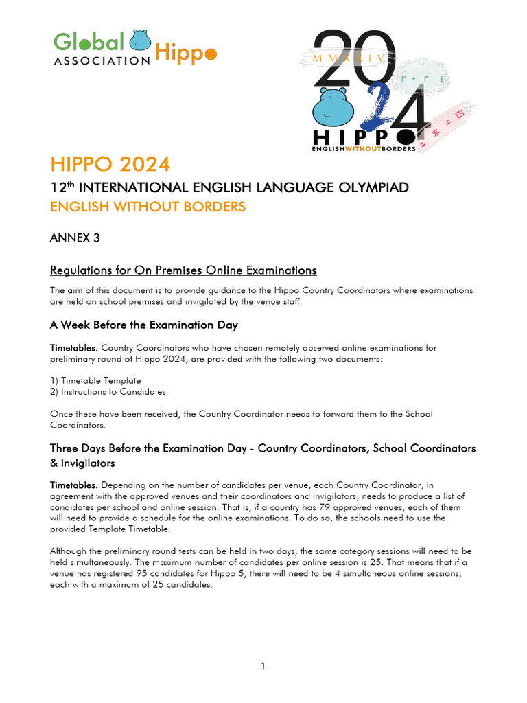 Hippo 2024 OP Online Exams Regulations Annex 3 | PDF