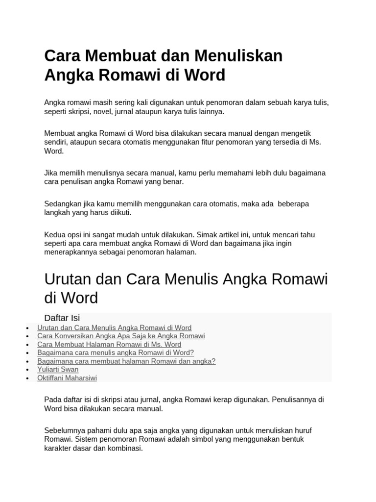 Cara Membuat Dan Menuliskan Angka Romawi Di Word | PDF