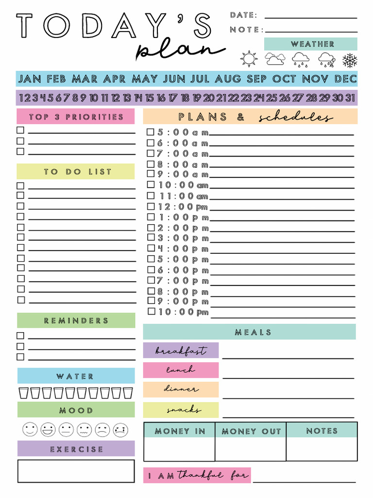 Today's Plan Single Page Daily Planner Printable | PDF | Social Science