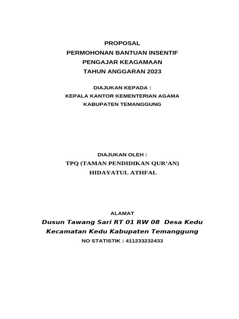 PROPOSAL TPQ Tawang Sari 2023 | PDF