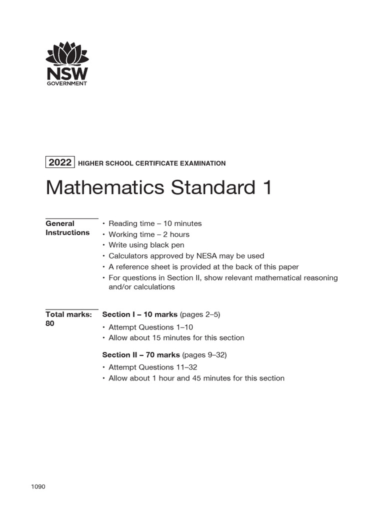 2022 HSC Mathematics Standard 1 | PDF
