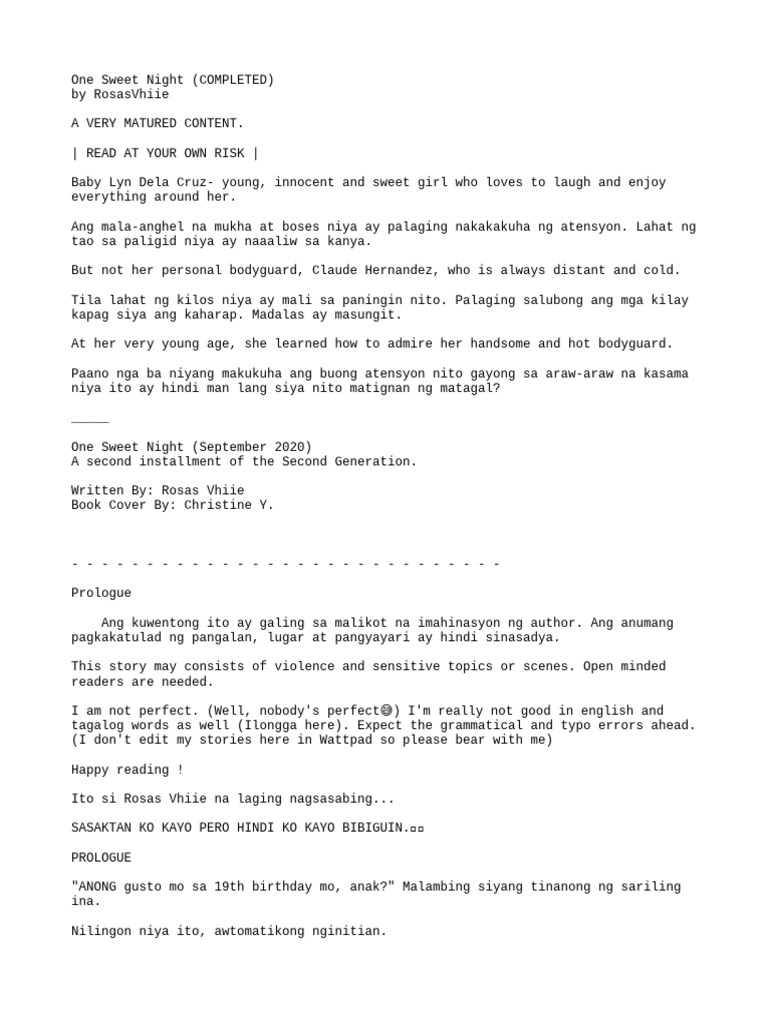One Sweet Night (Author-RosasVhiie) | PDF | Language Arts & Discipline ...