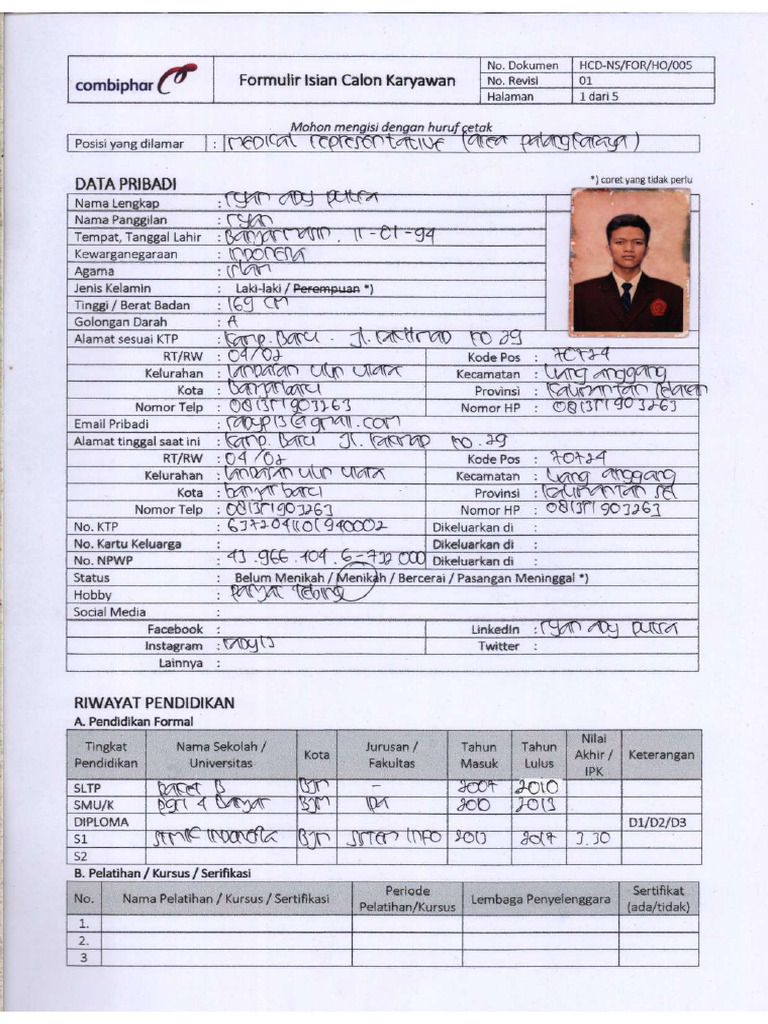 005 - Formulir Isian Calon Karyawan | PDF