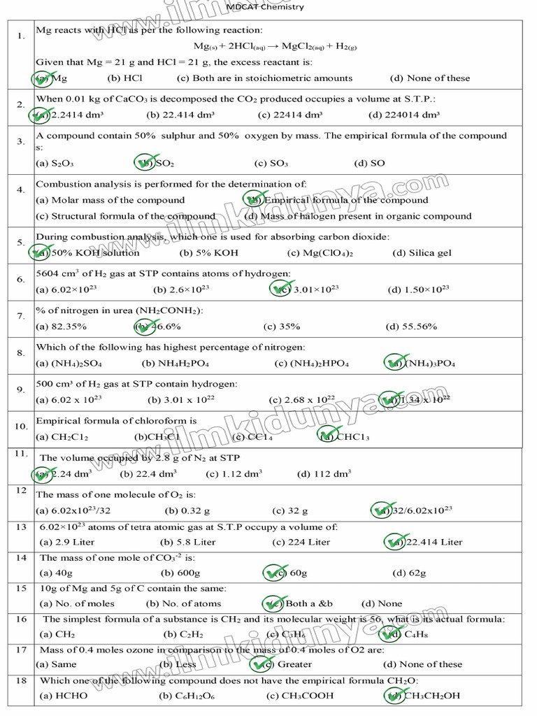 Mcat Chemistry Worksheet 3 Answer Key | PDF