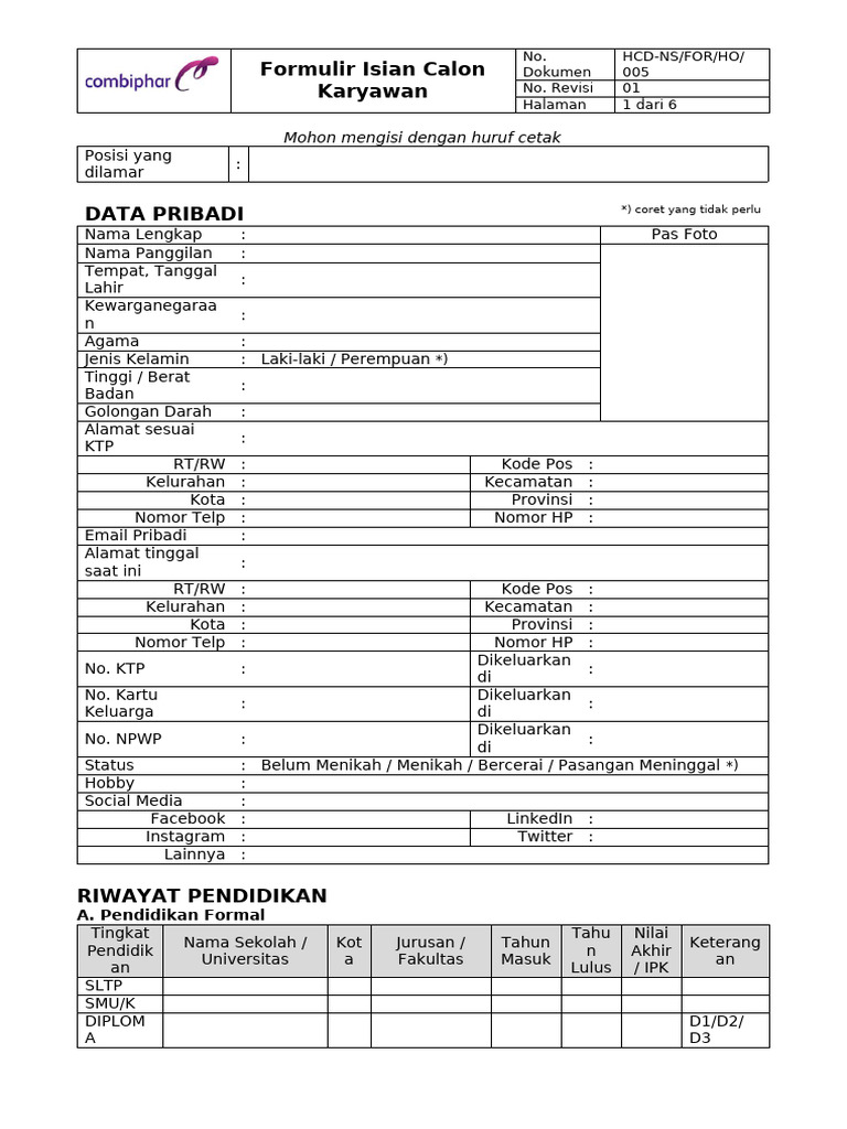 005 - Formulir Isian Calon Karyawan | PDF