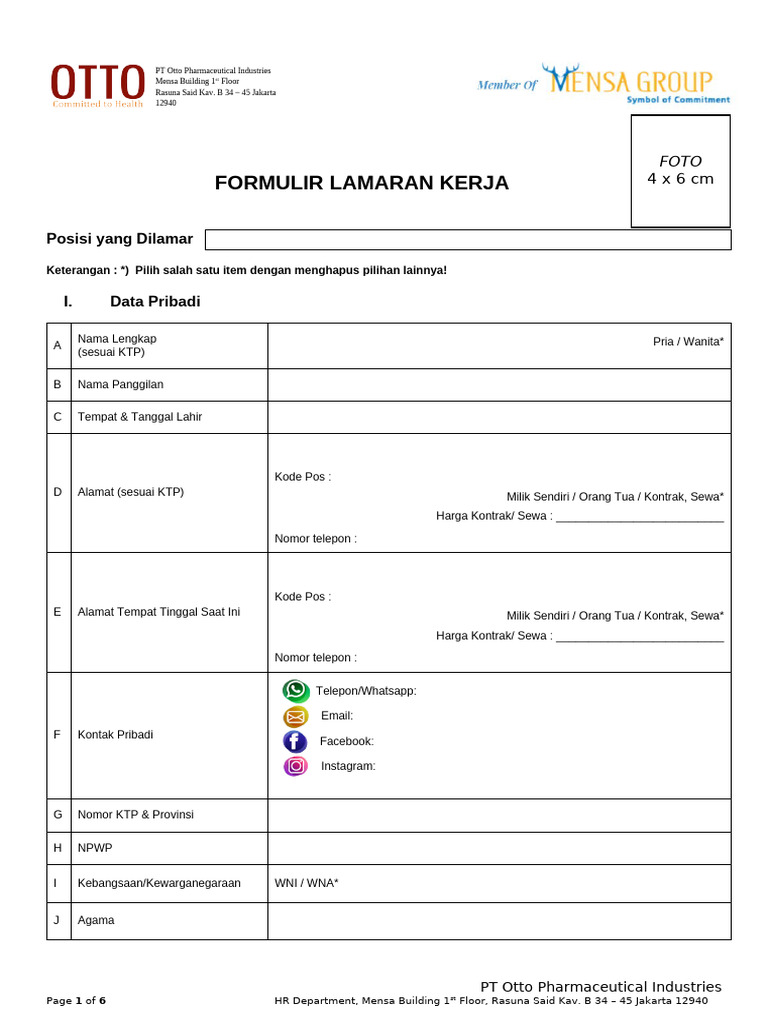OTTO Application Form - (Nama Anda) | PDF
