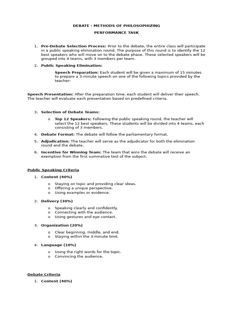 STUDENT COPY DEBATE Methods Performance Task | PDF | Public Speaking ...