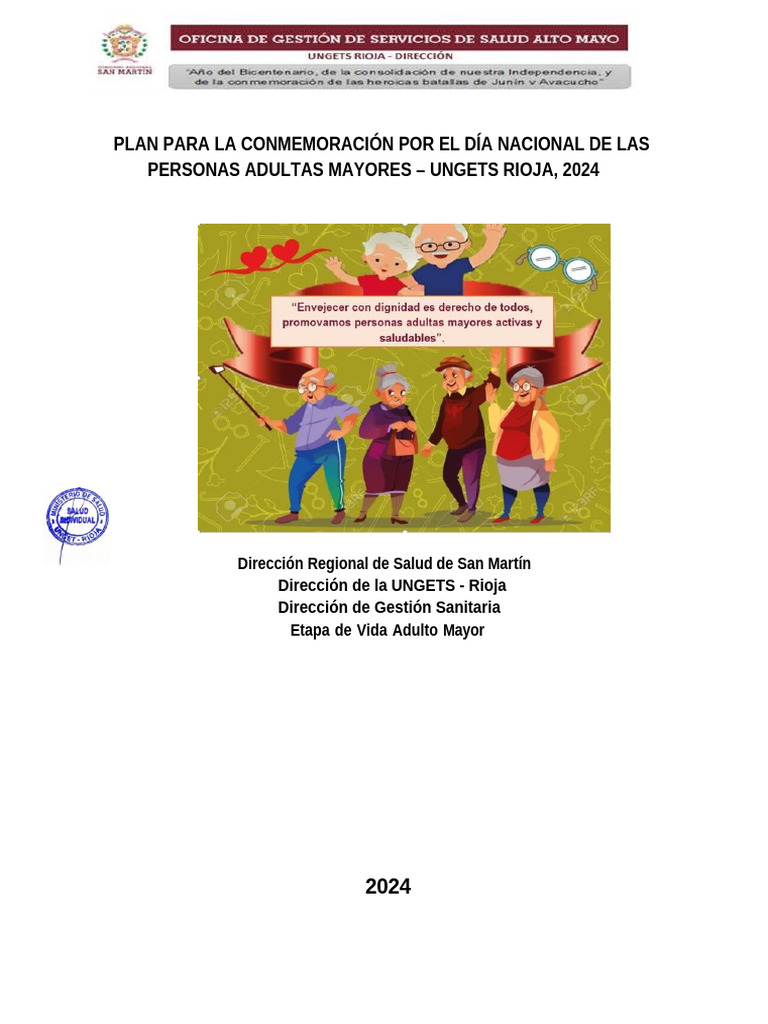 Plan para La Conmemoración Por El Dia Nacional de Las Personas Adultas Mayores Diresa 2024 | PDF