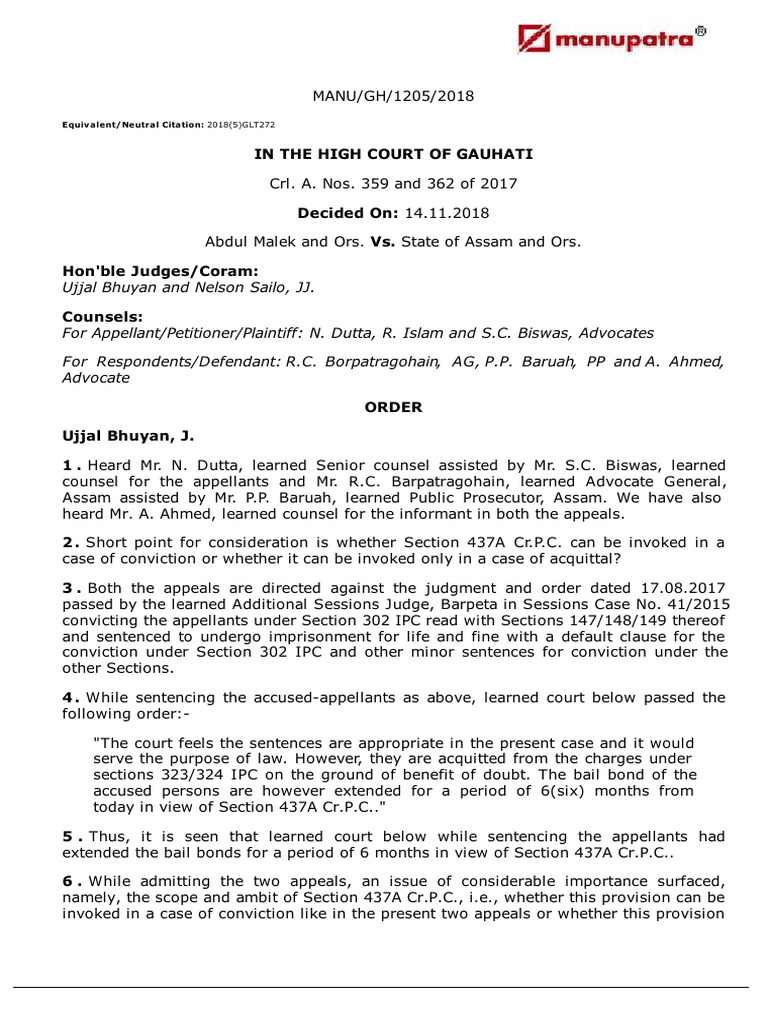 Abdul Malek and Ors Vs State of Assam and Ors 1411GH2018090119160657104COM109512 | PDF | Bail ...