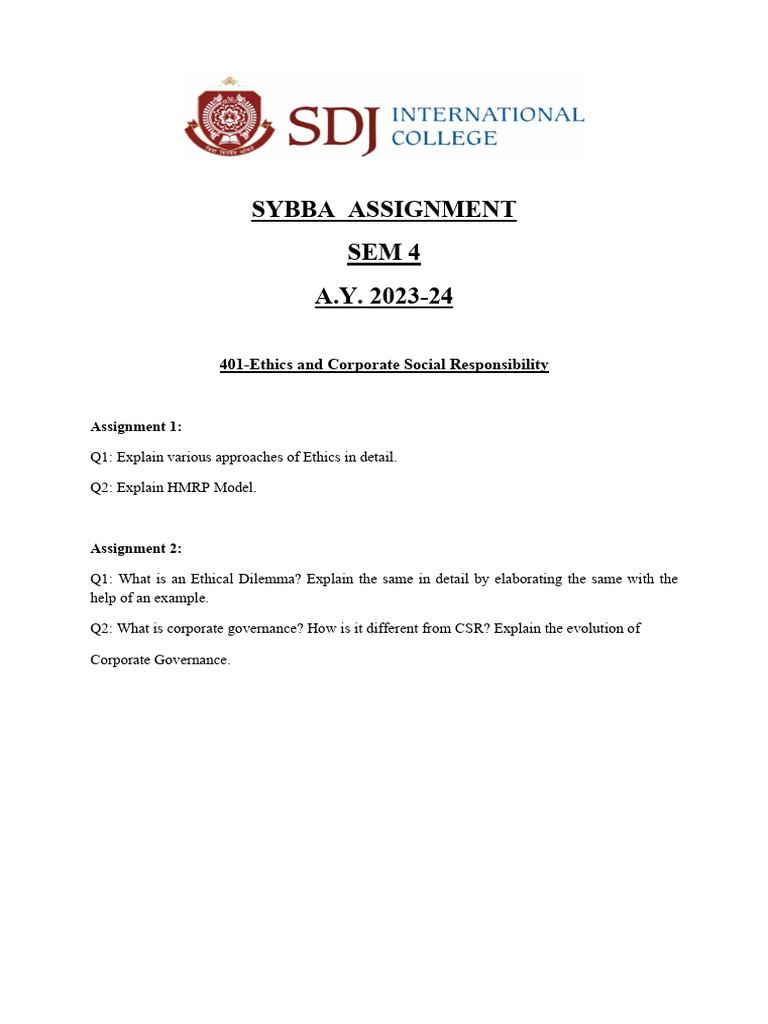 SYBBA Assignment Sem 4 AY 2023-24 | PDF