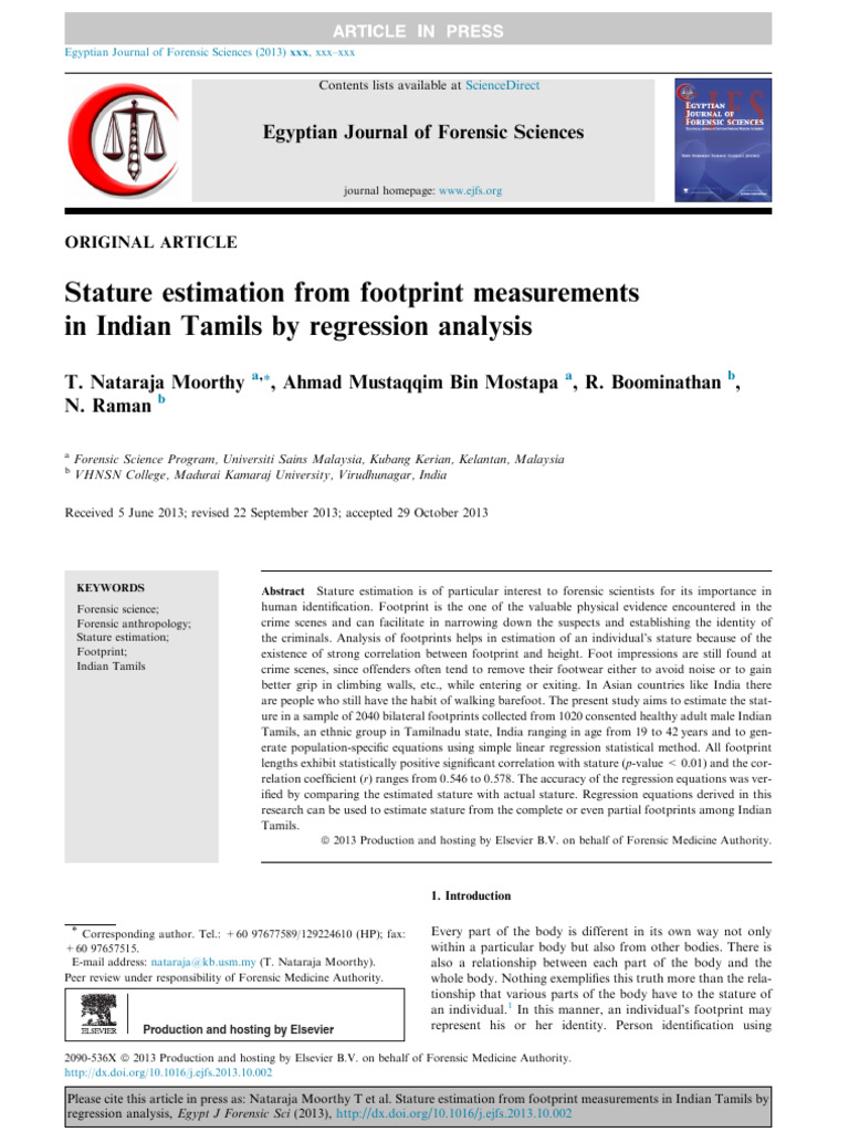 Stature Estimation From Footprint Measurements in | PDF