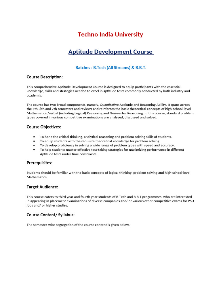 Aptitude Development - Syllabus | PDF