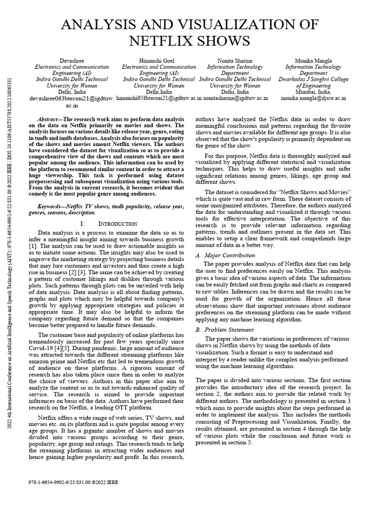 Analysis and Visualization of Netflix Shows | PDF