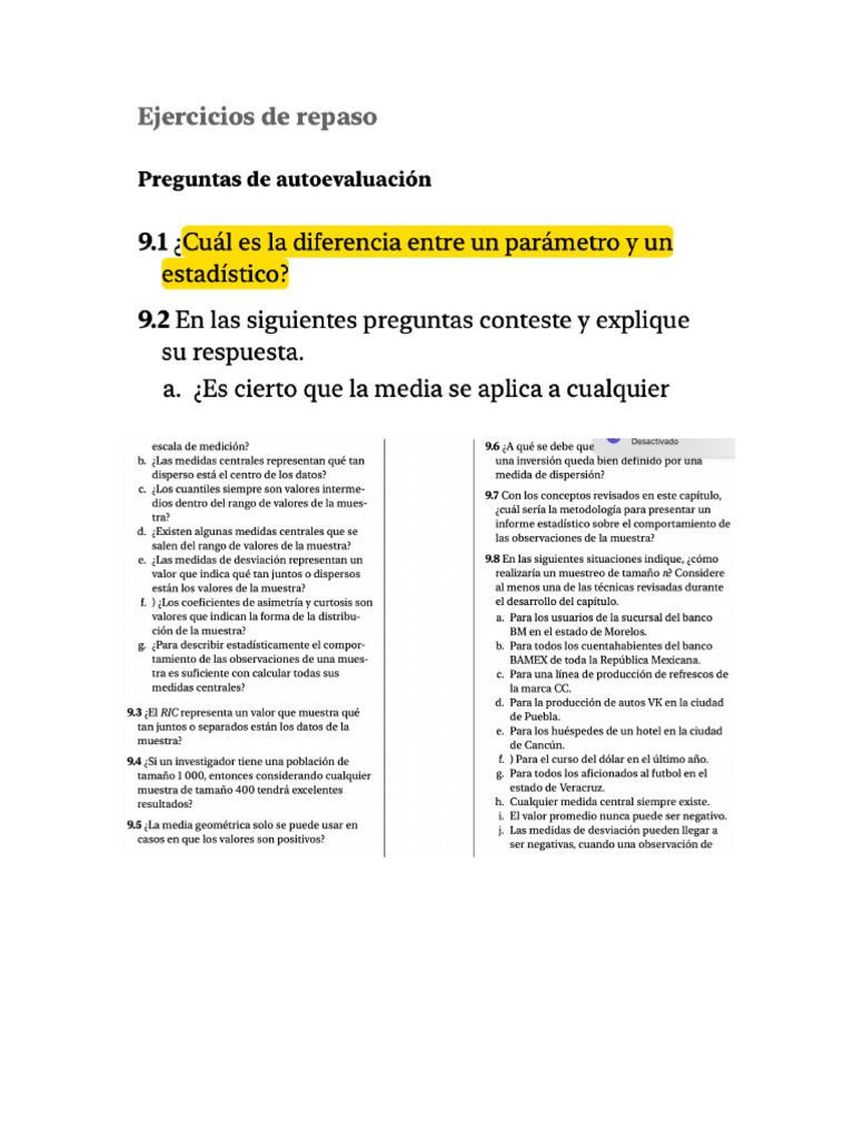 Ejercicios Libro Estadística | PDF