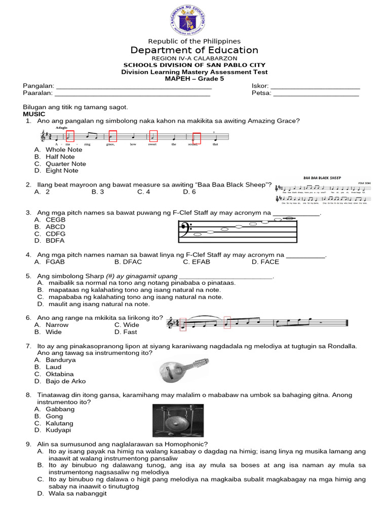 Dlma - Mapeh - Grade 5 | PDF