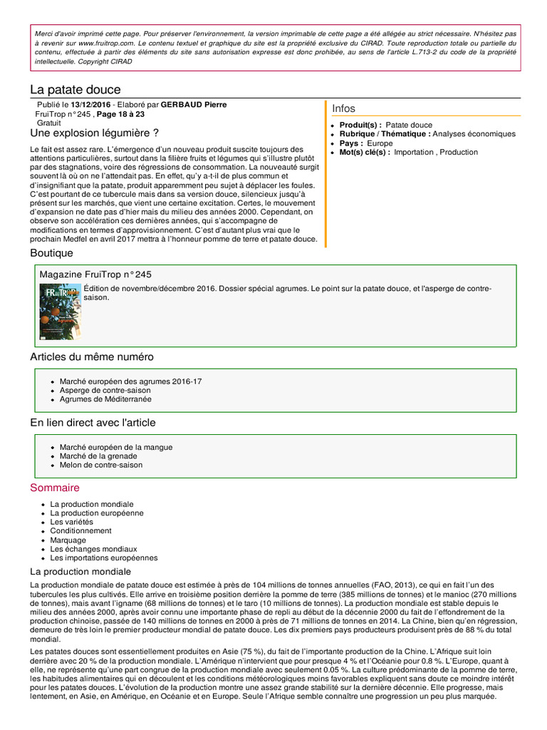 La Patate Douce | PDF