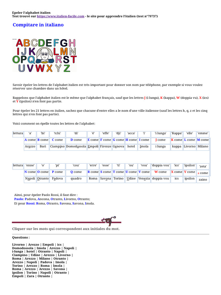 Epeler L'alphabet Italien | PDF