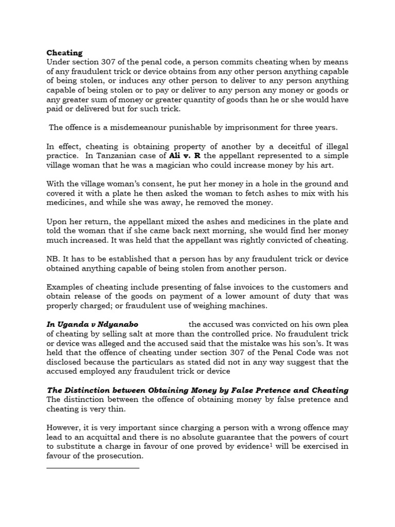Notes On Cheating and Possession | PDF | Burden Of Proof (Law) | Common Law