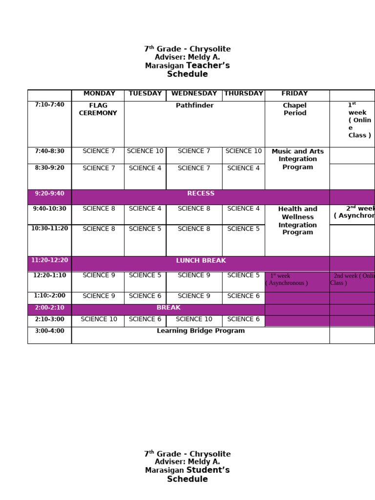 7th Grade Schedule | PDF
