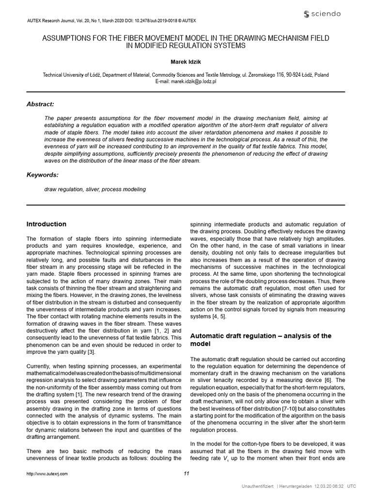 (23000929 - Autex Research Journal) Assumptions For The Fiber Movement Model in The Drawing ...