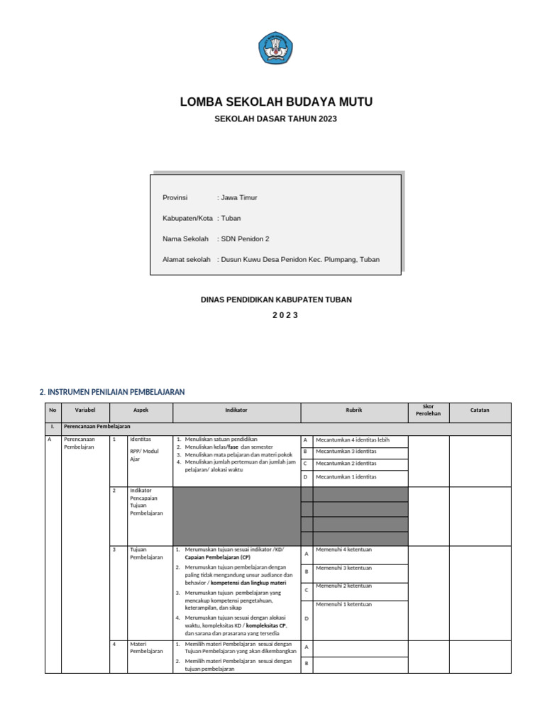 Revisi - INSTRUMEN LBM (Penilaian Pembelajaran) - 2KK | PDF