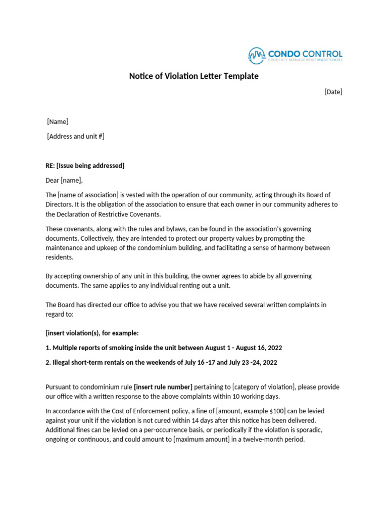 Violation Letter Condo | PDF