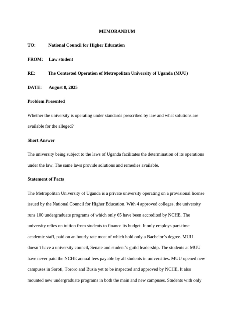 MEMORANDUM To NCHE | PDF | University | Finance & Money Management