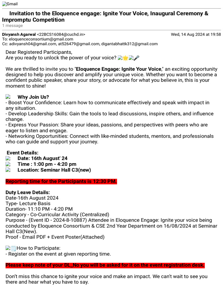 Gmail - ?invitation To The Eloquence Engage - Ignite Your Voice, Inaugural Ceremony & Impromptu ...