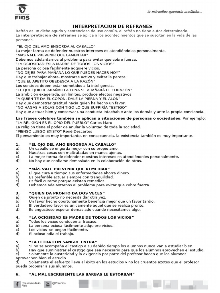 Interpretación de Refranes | PDF