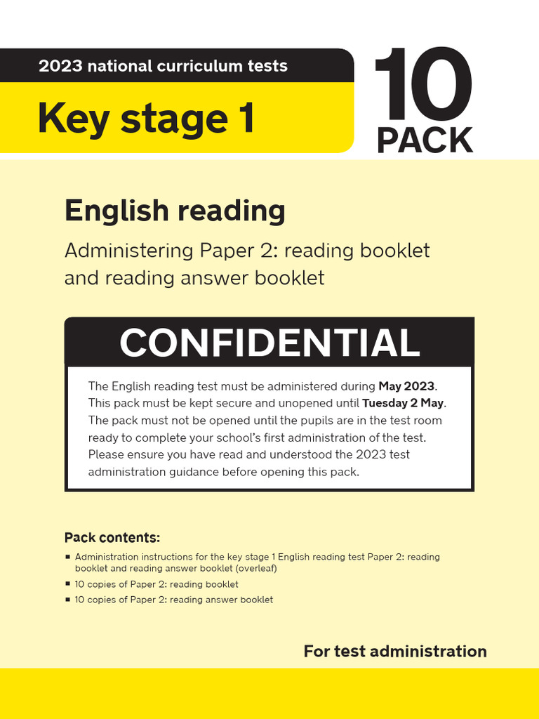 2023 Key Stage 1 English Reading Administering Paper 2 Reading Booklet ...